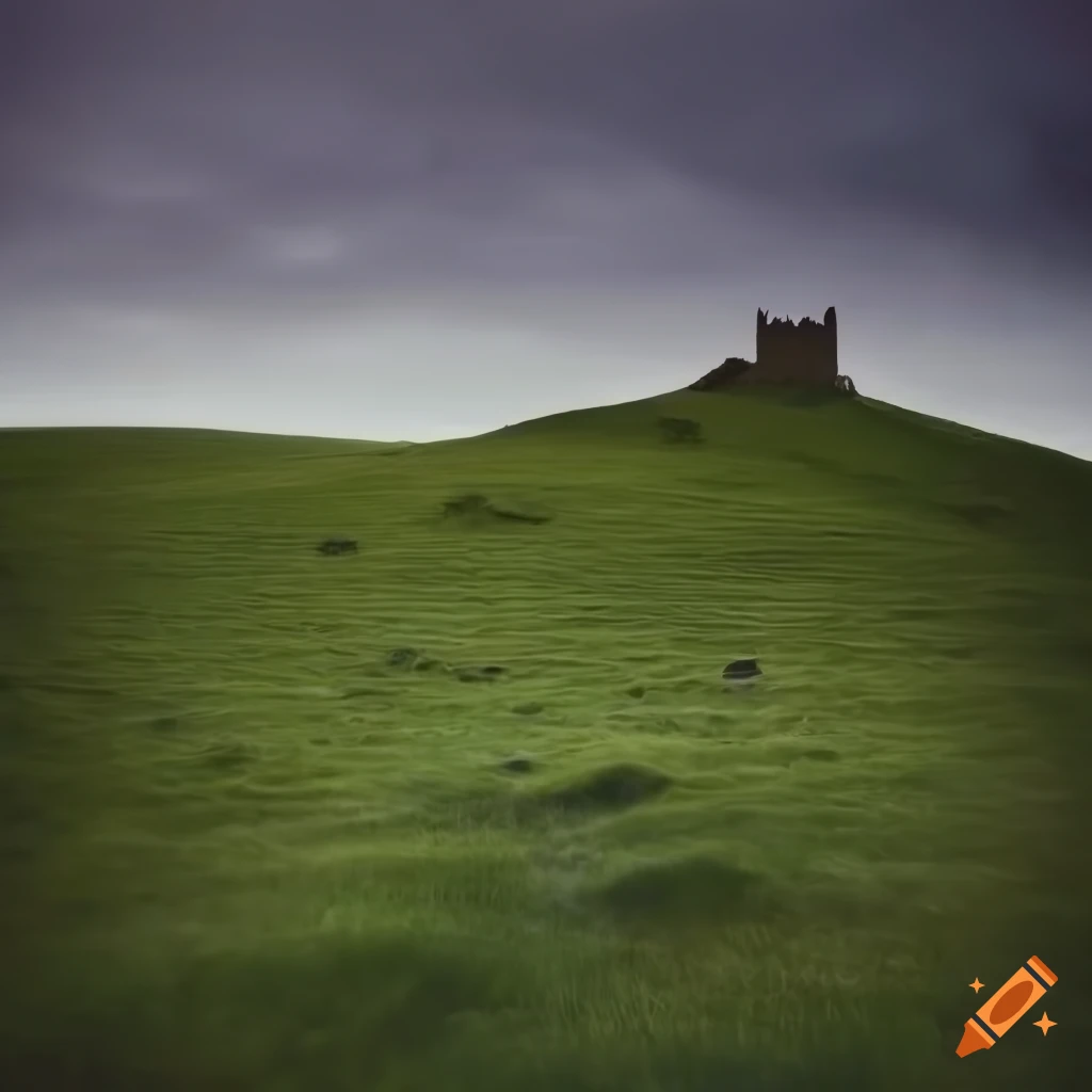 Low lonely grass hill, with wooden bailey castle, and a motte on the ...