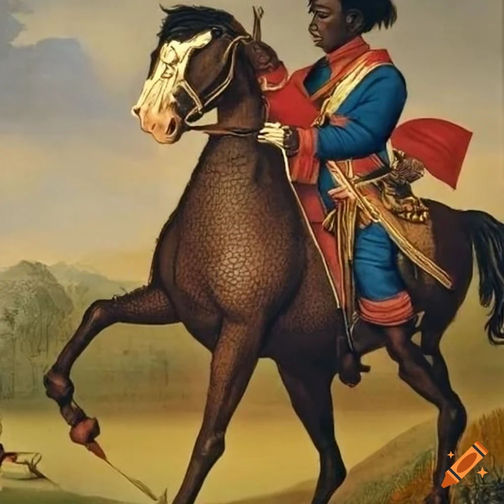 Toussaint louverture on horseback wielding a sword for a kid book