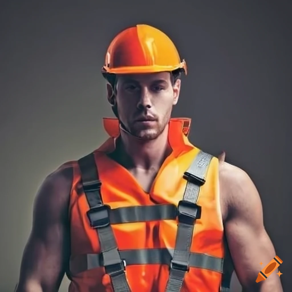 Men wearing orange safety vests and harness
