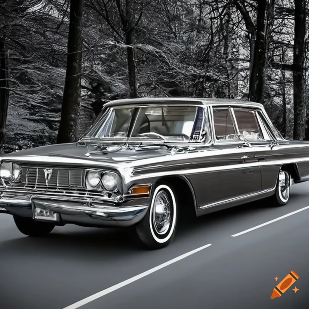 1964 toyota crown eight reflective chrome wrap road on Craiyon