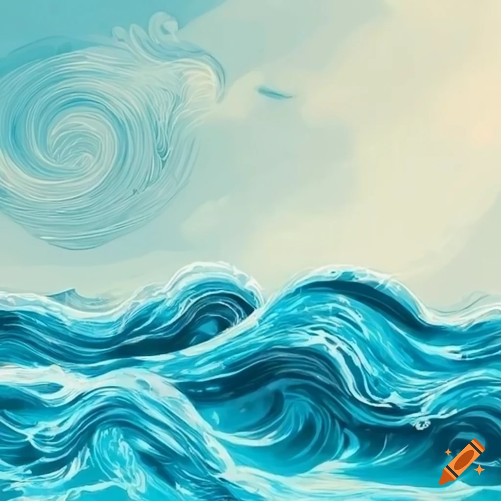 A sketch of ocean waves with elegant baroque and victorian styled rolls ...