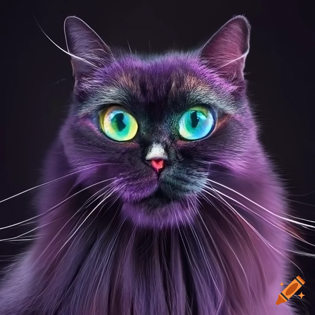 Dark cat with long iridescent fur