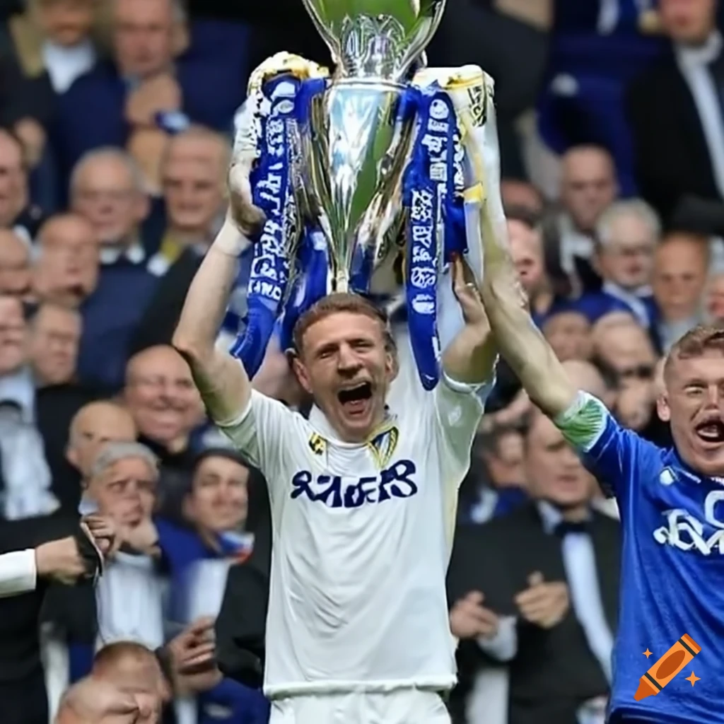 Leeds united lifting a premier league trophy