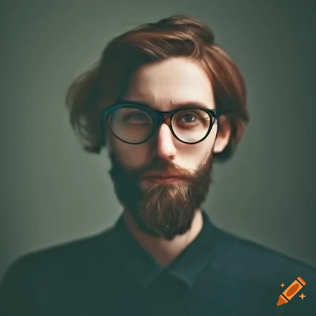 Portrait of a young and strong bearded philosophy professor with ...