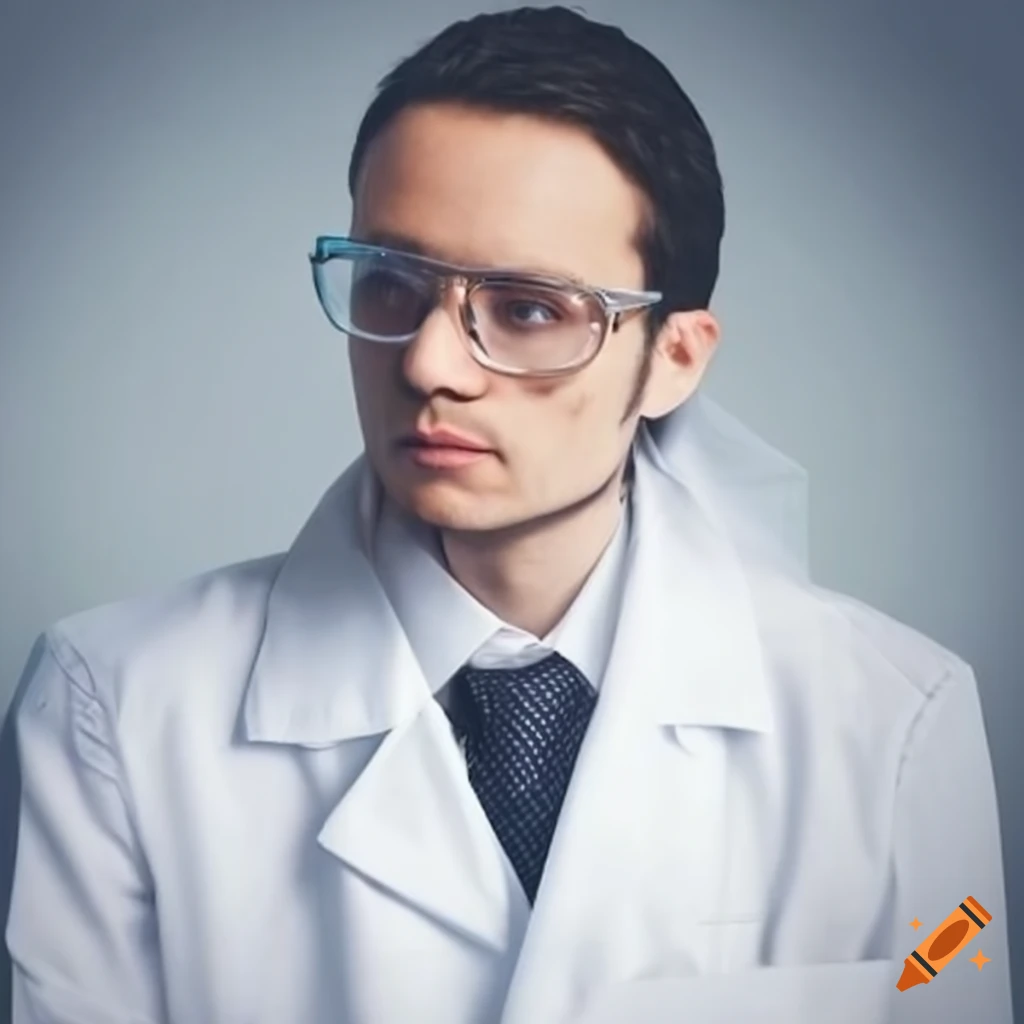A serious-looking scientist in a lab coat on Craiyon
