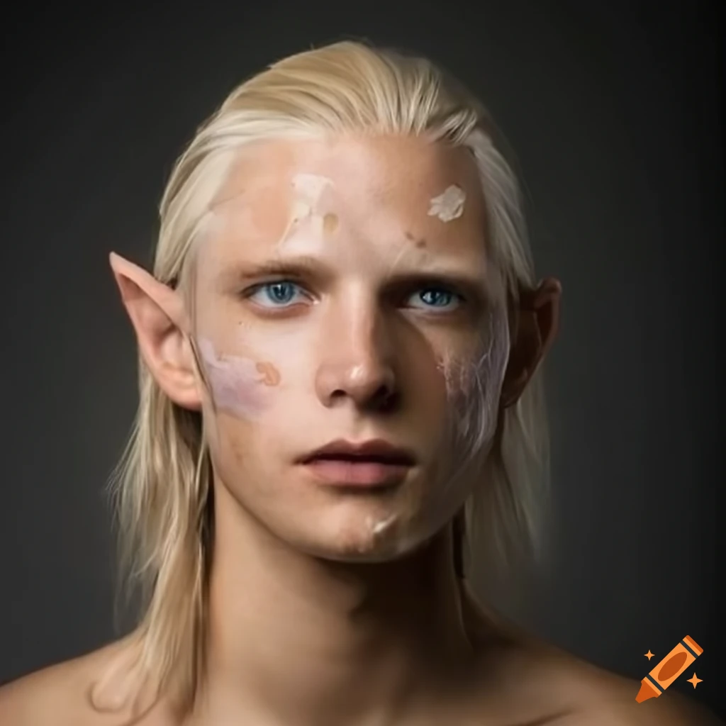 An elven man with blonde hair and tan skin
