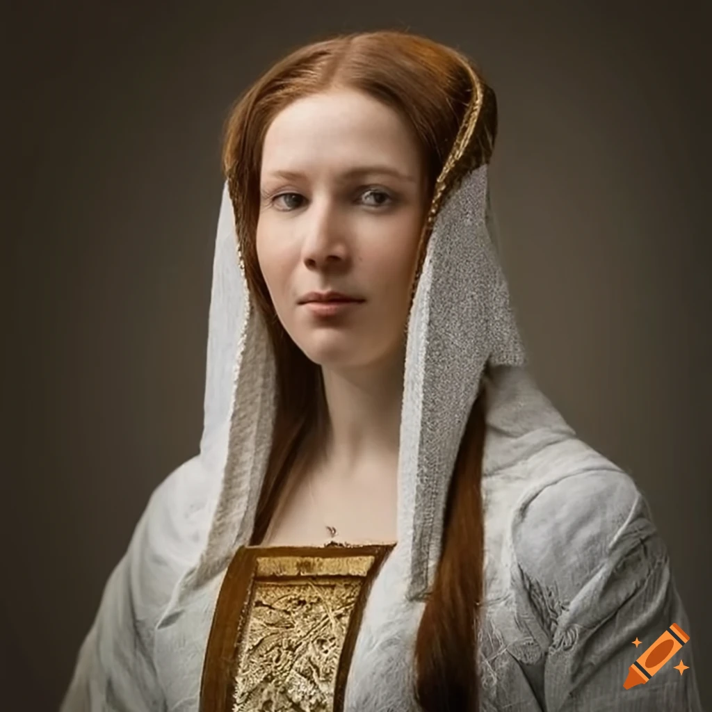 Medieval Lady, White Clothes, Face in Frame, Brown Hair, Long Hair ...