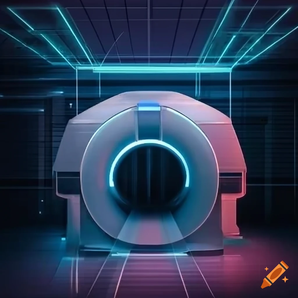 CT Scan gantry with abstract technology lines on Craiyon