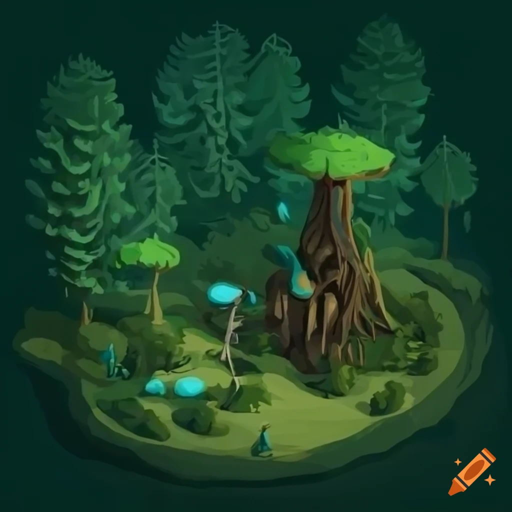 Fantasy forest isometric bird view