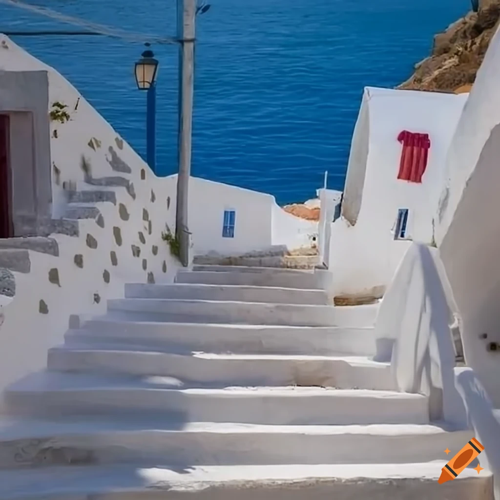 Endless white stairs in the town of apolonia on the greek island of sifnos