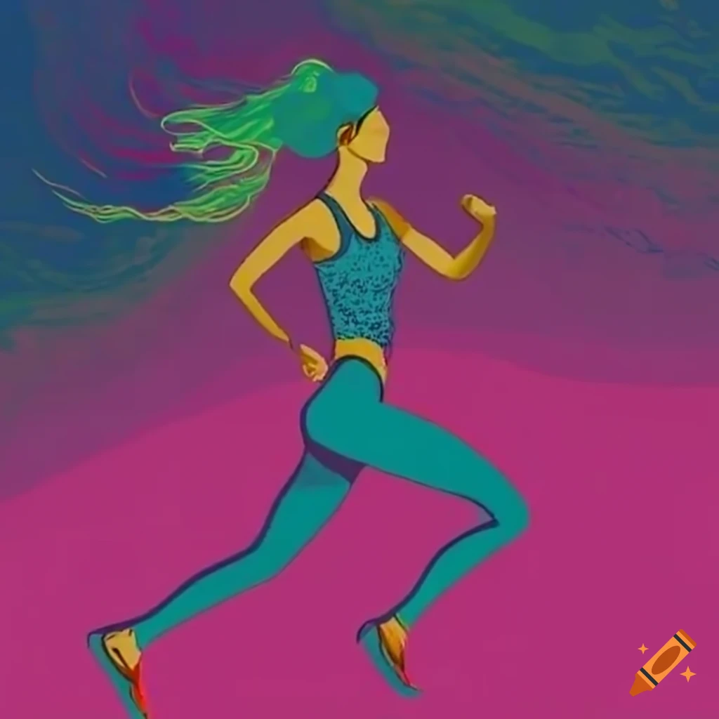 A dynamic line art of a powerful running woman on Craiyon