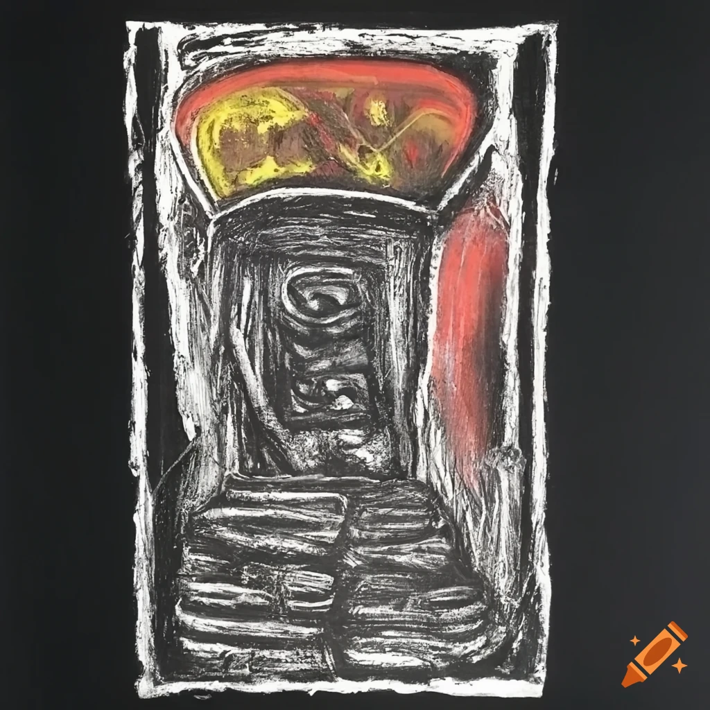 Transparent object, fine chalk drawing in style of art brut