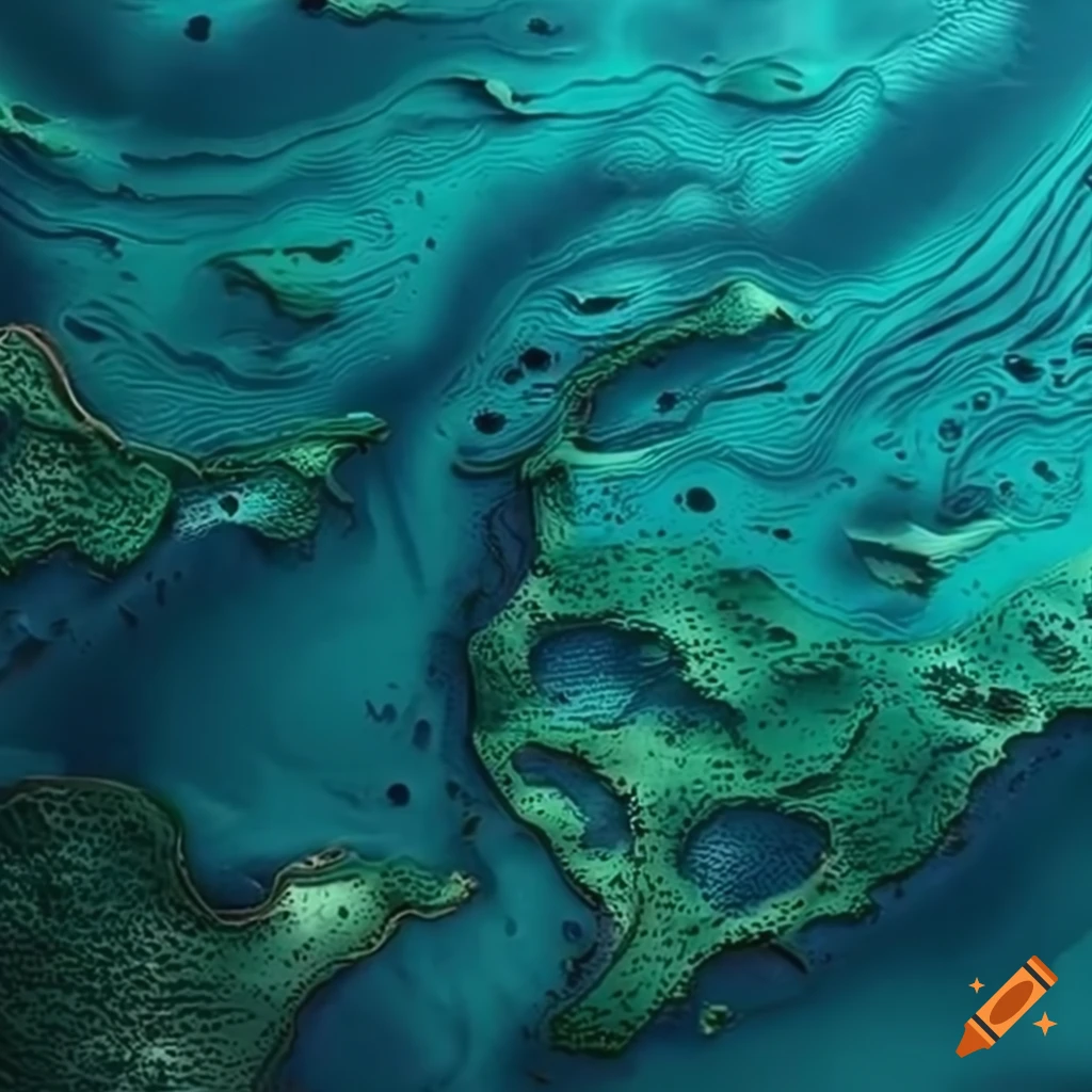 Topographic paper map of an underwater region