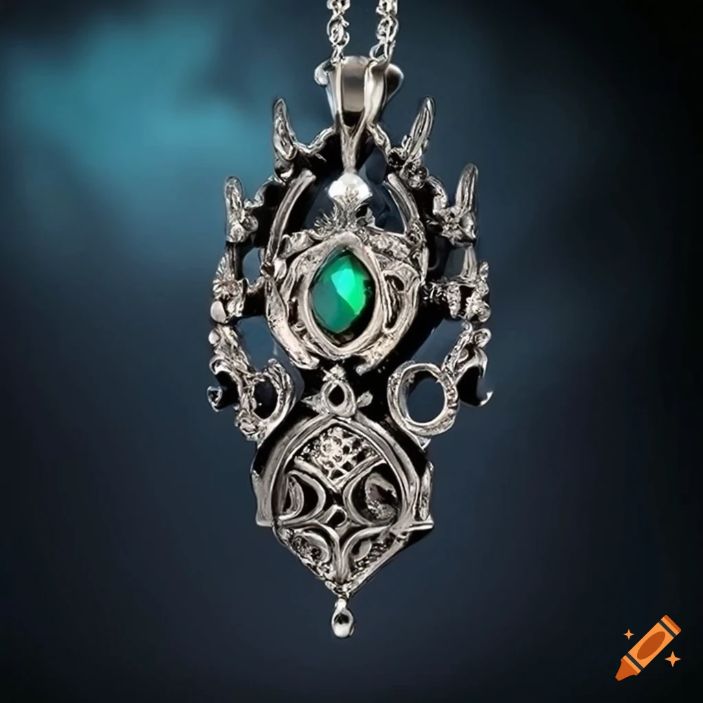 Gothic victorian silver gemstone pendant necklace with elaborate ...