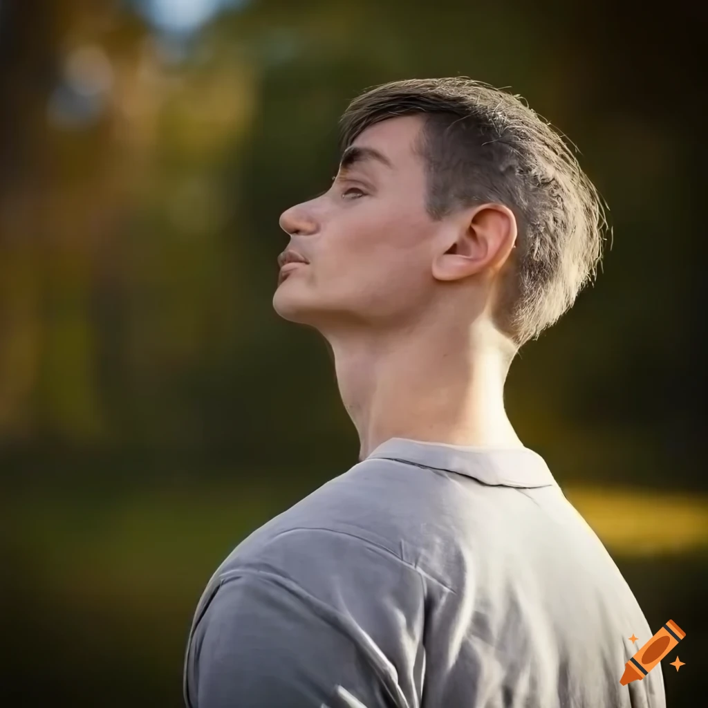 Realistic portrait of a man outdoors whose face is in profile