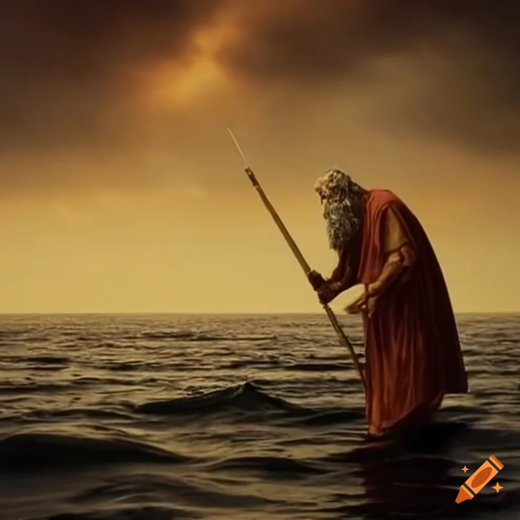Moses splitting a sea to save his people with god's help