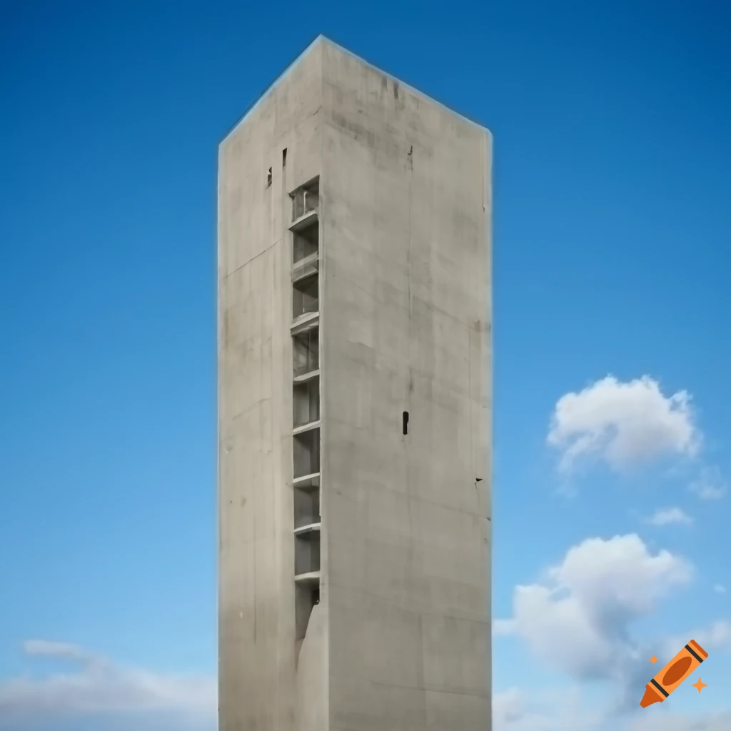 Tall concrete, brutalist tower, viewed from the front on Craiyon