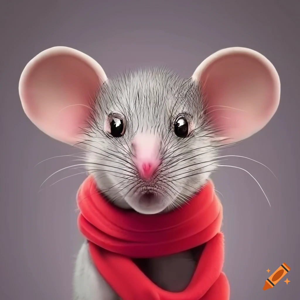 Identical cute mouse wearing a red scarf with multiple poses and ...