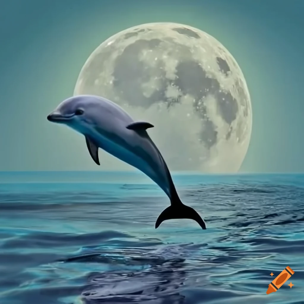 Dolphins swimming around the moon on Craiyon