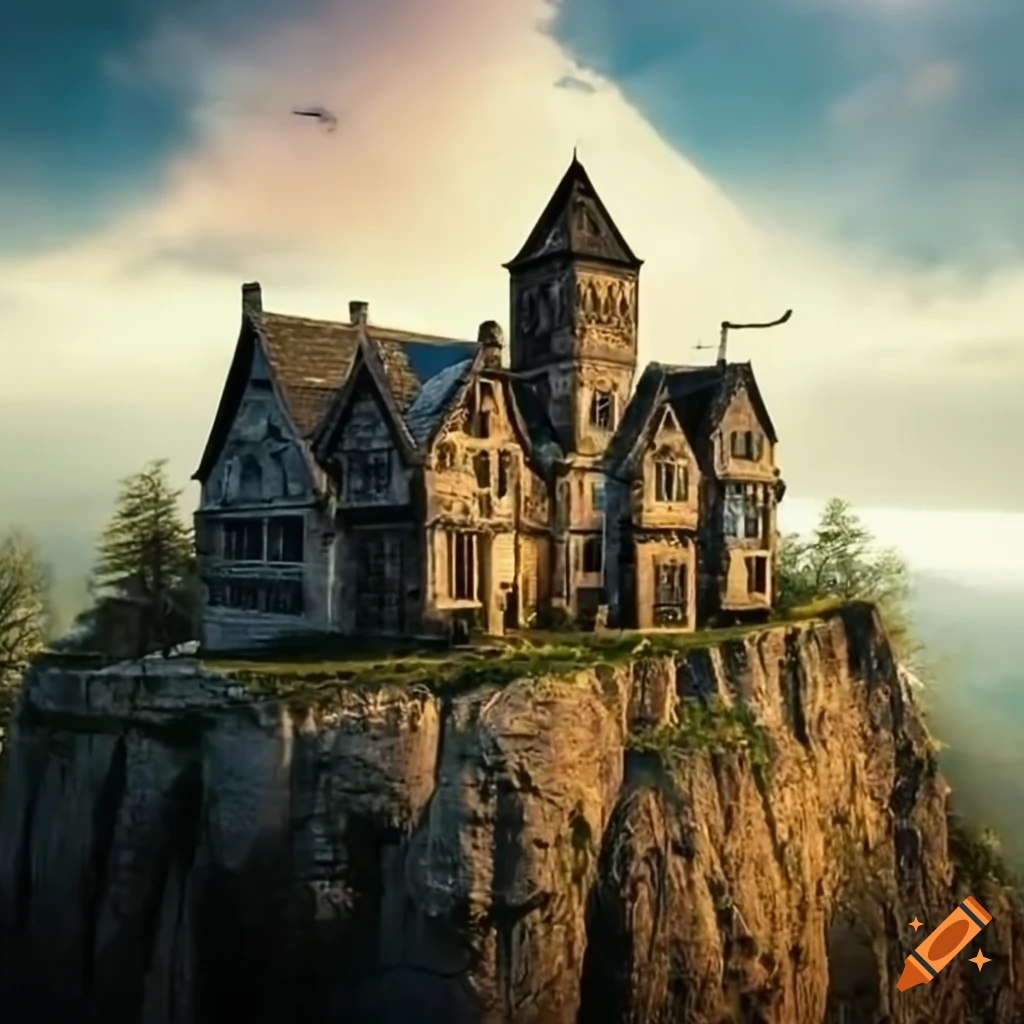 Medieval mansion on a mountain top rocky