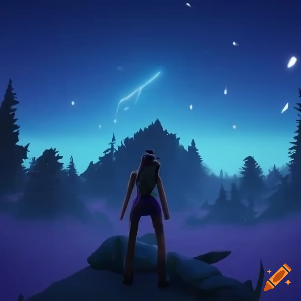 2d night landscape inspired by fortnite's style on Craiyon