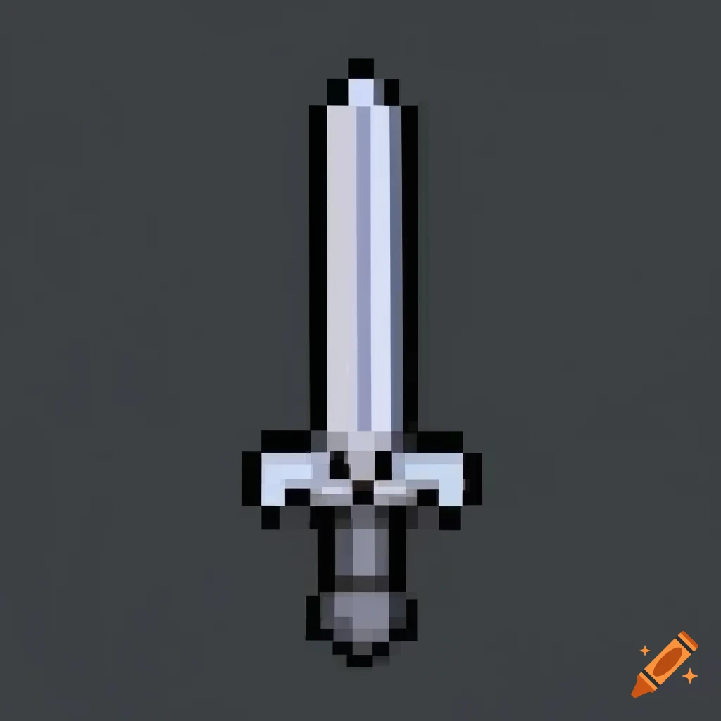 Rotated gray sword pixel art icon on a dark plain background