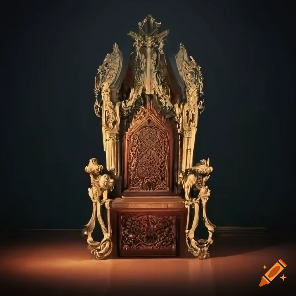 Throne room with ornamental pools and statues along the sides