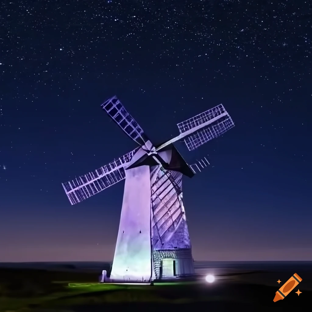 Windmill in a star night background on Craiyon