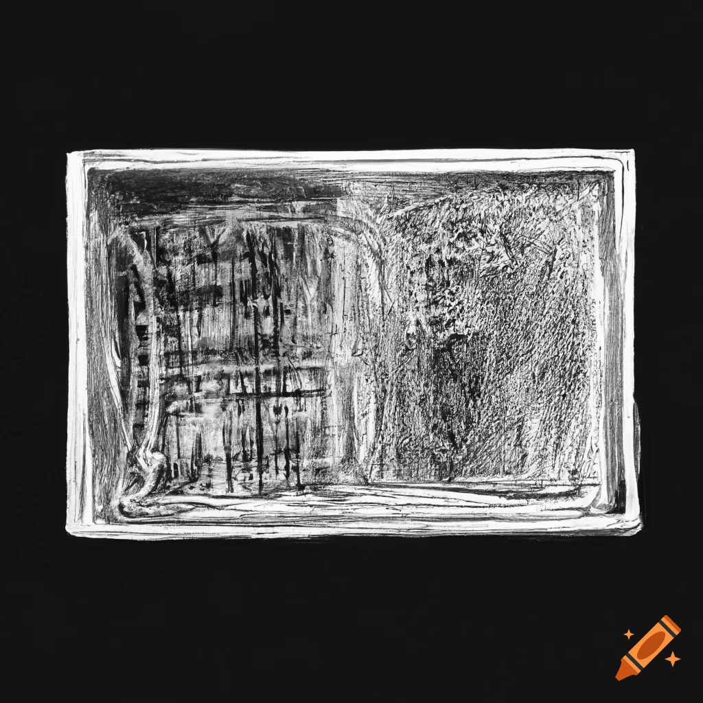 Small transparent box, readable writings, fine chalk drawing in style ...