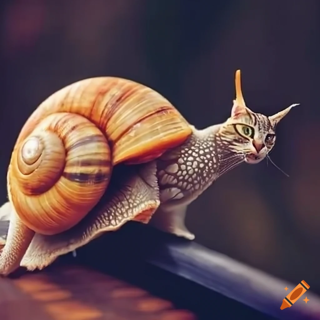 Snail on walking cat on roof of camper on Craiyon