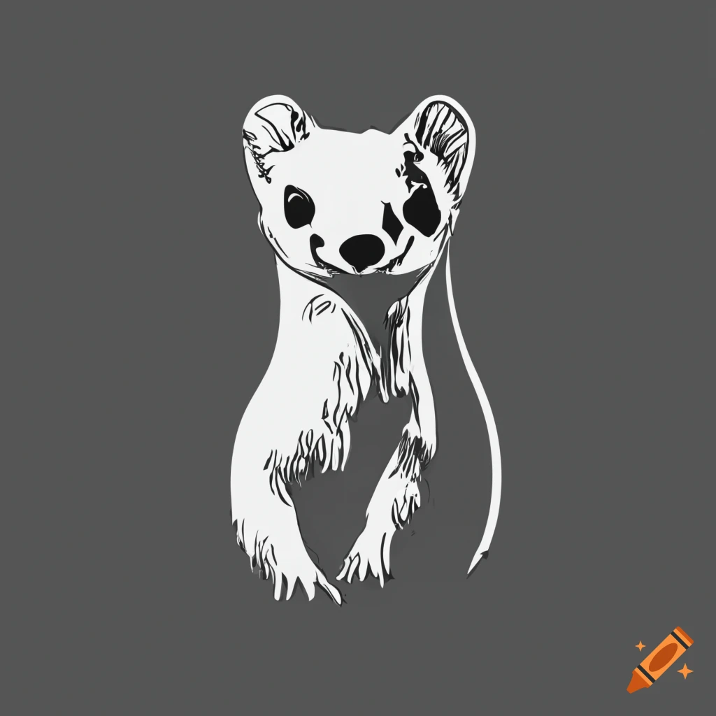 Minimalistic black and white logo of a weasel with transparent background