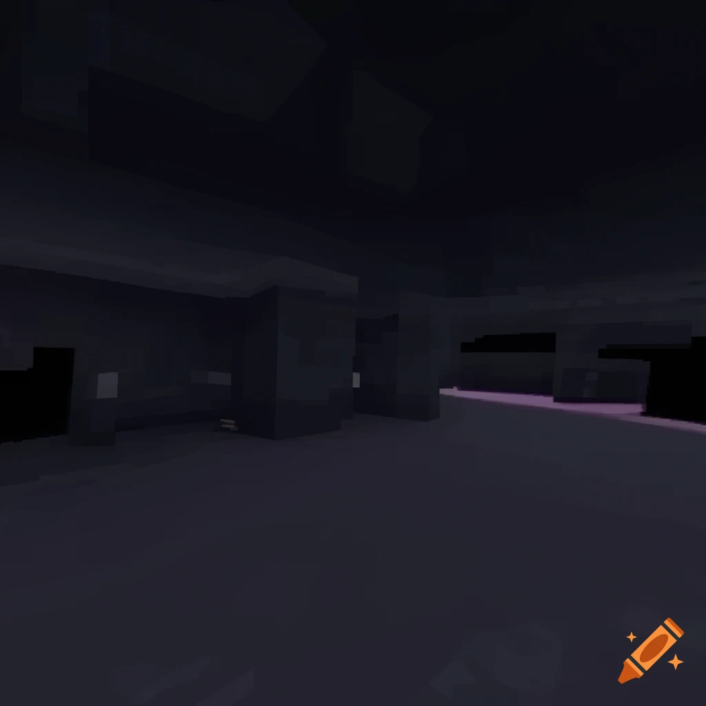 Minecraft screenshot of a liminal space room, dark on Craiyon