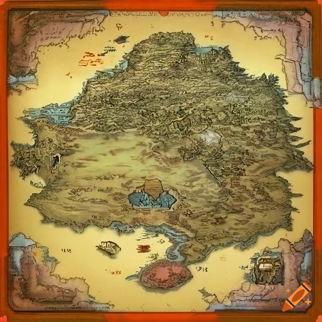 Fantasy map showcasing detailed landscapes and terrains, poster ...