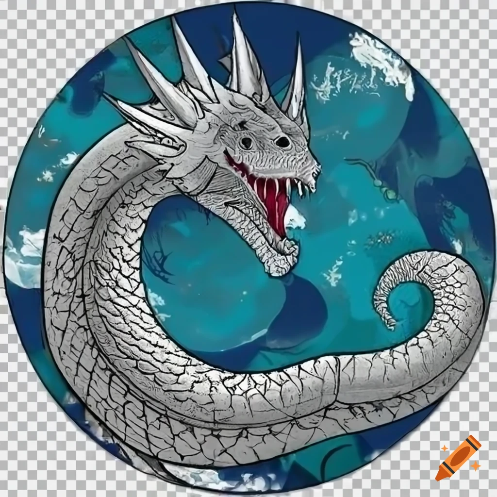 Heraldic crest with sea serpent in front of Arctic planet, high ...