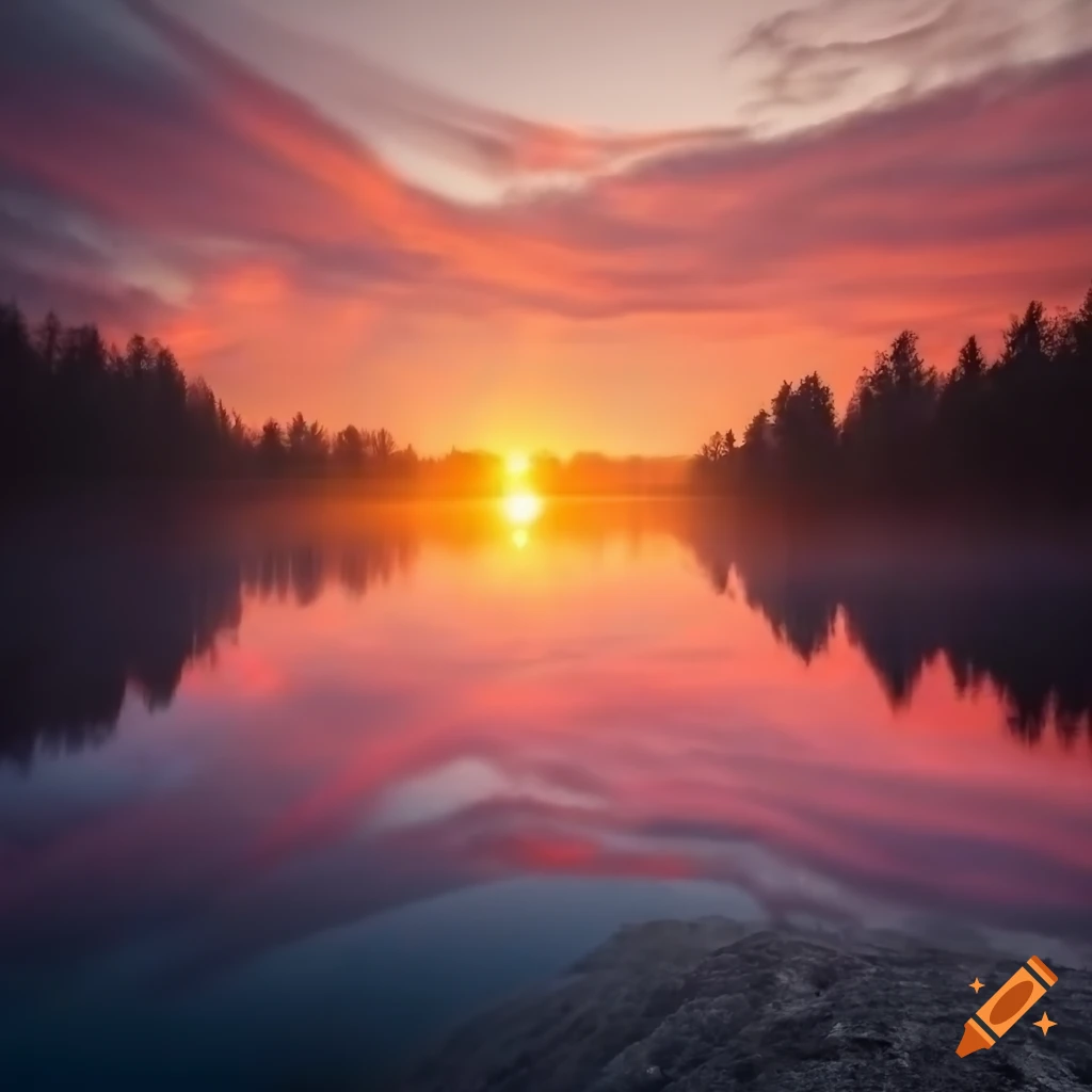 A landscape photo, sun rise, trees