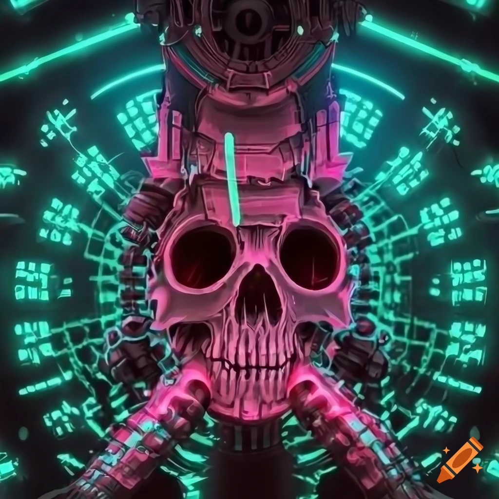 Adeptus mechanicus skull. protruding cables and cogs. one red lens eye ...