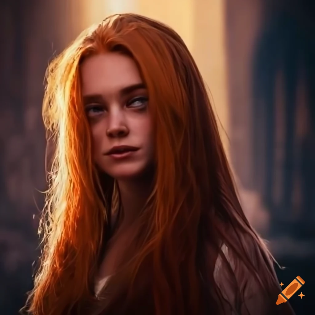 Ginger-haired woman outside hogwarts golden hour