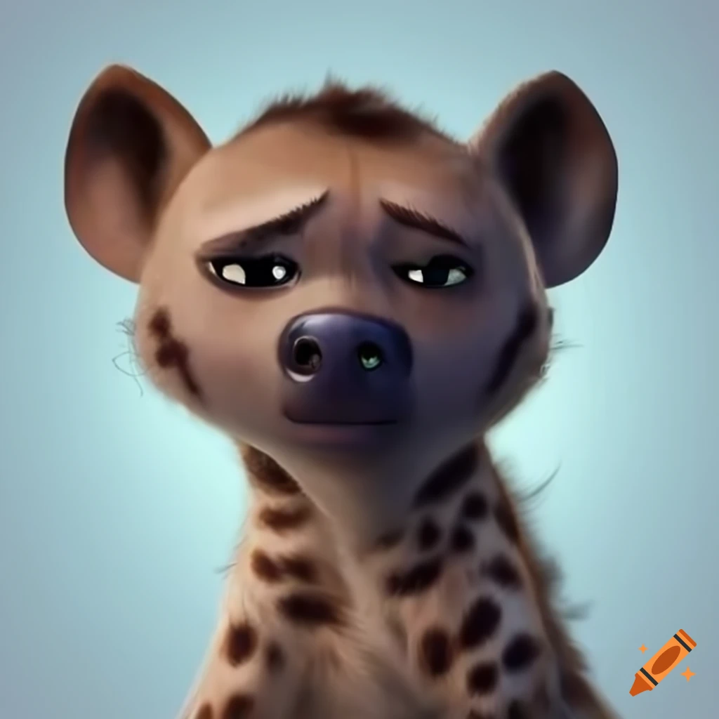 Sad frowning grey spotted hyena, pixar style on Craiyon