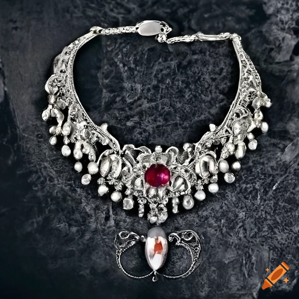 Gothic victorian silver gemstone necklace with elaborate framework ...