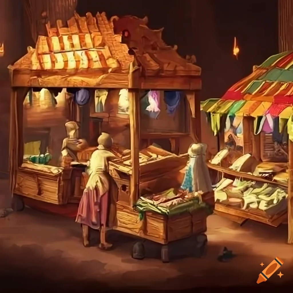 Fantasy city market stalls on Craiyon