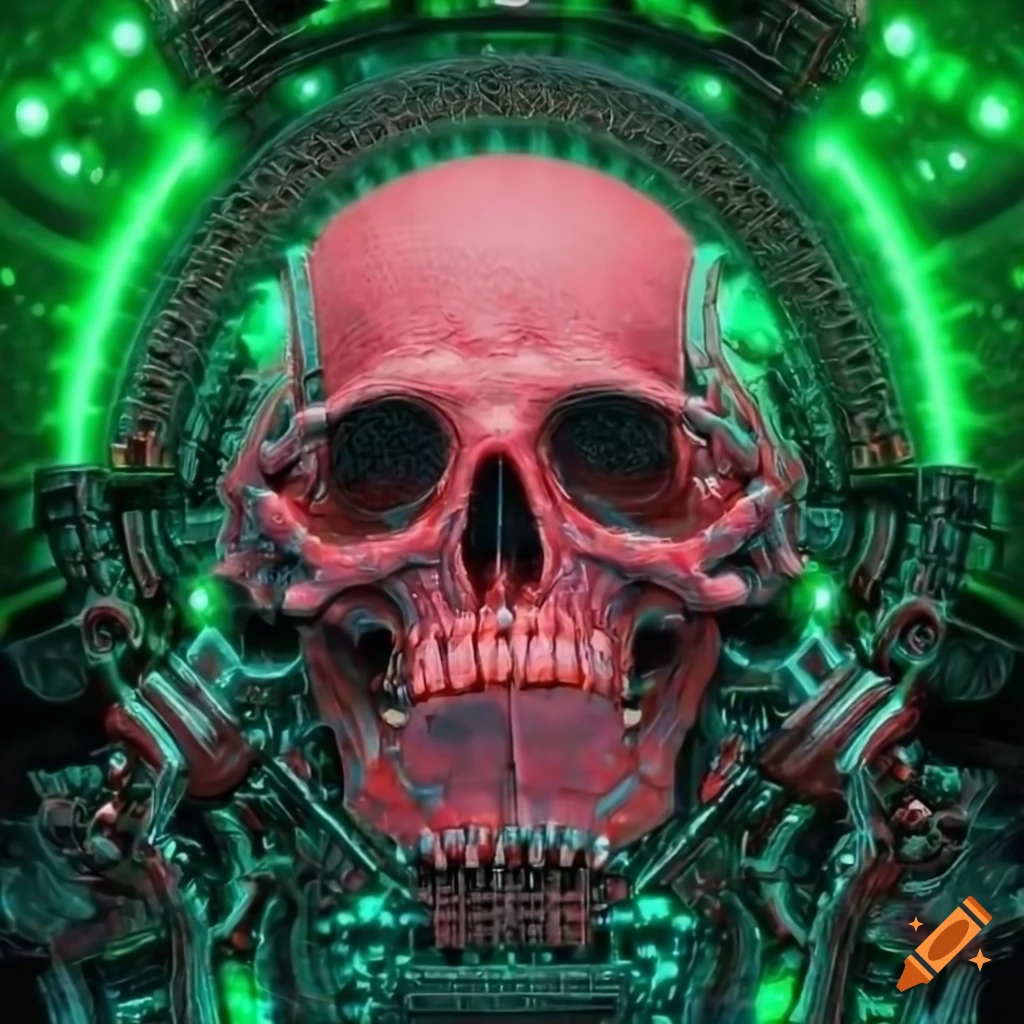Detailed rendering of an Adeptus mechanicus skull. Protruding Cables ...