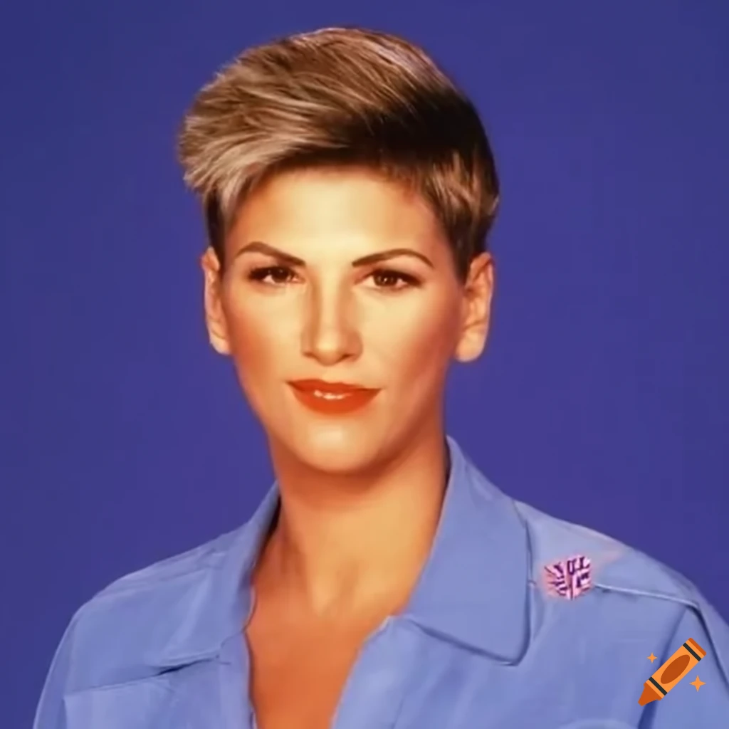 Daisy Fuentes, circa 1993, with a short pixie haircut with sides shaved ...