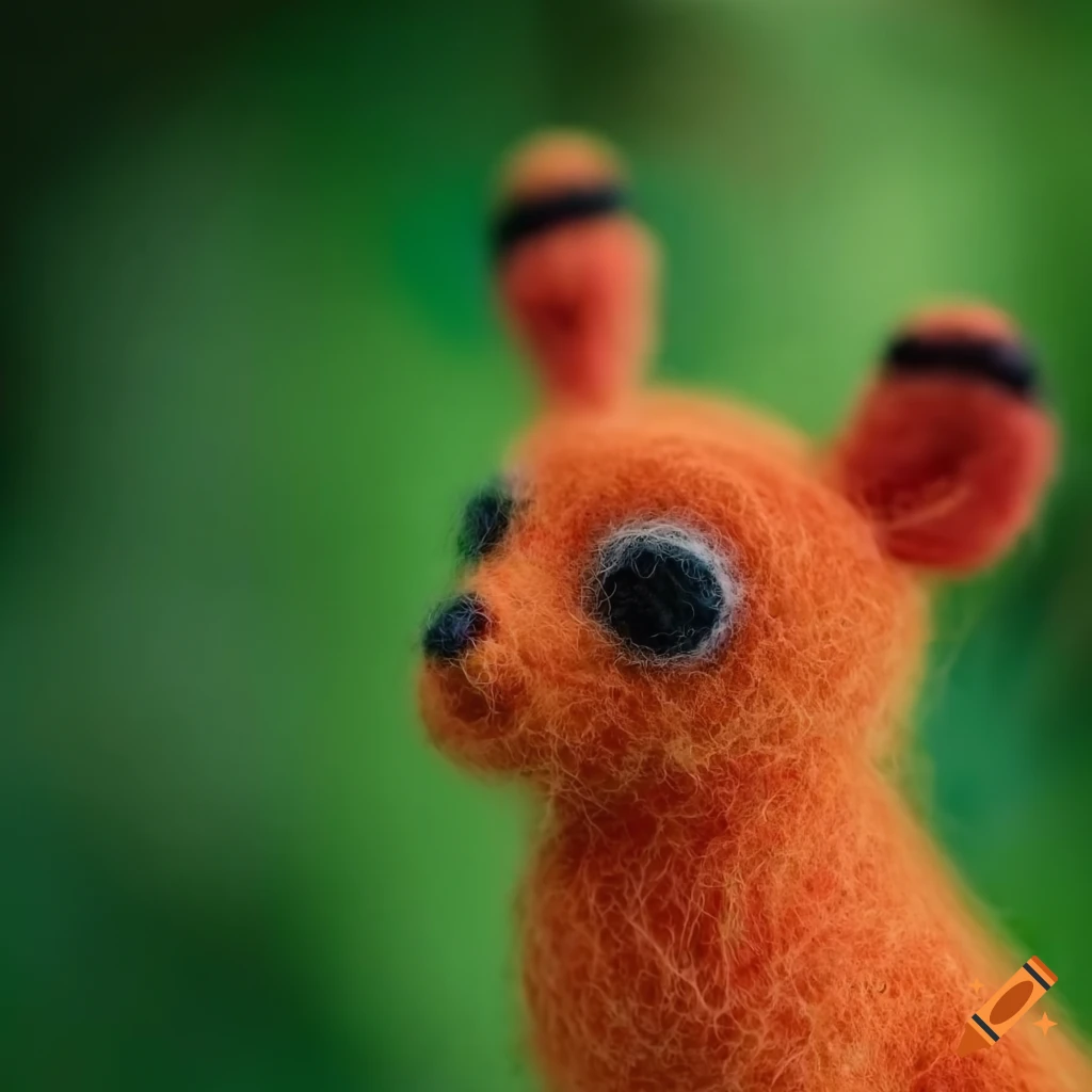 Felted wool jungle creatures with a jungle background