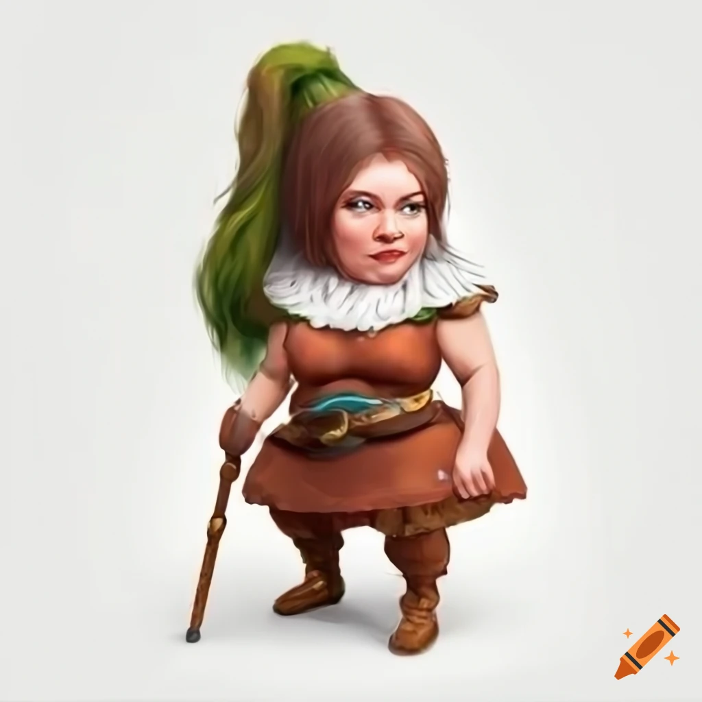 Create the photo of a comlete dwarf woman on a white background