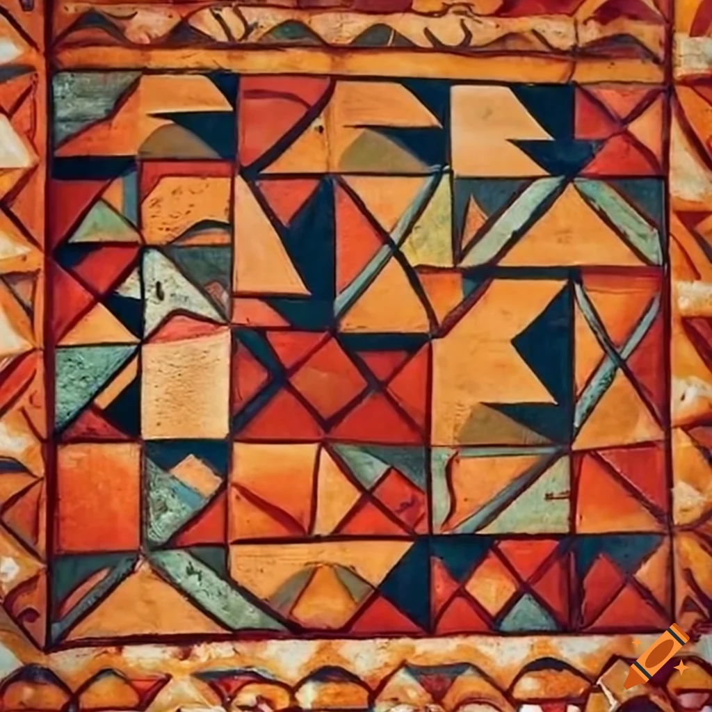 Ancient wall painting with intricate geometric shapes in peru