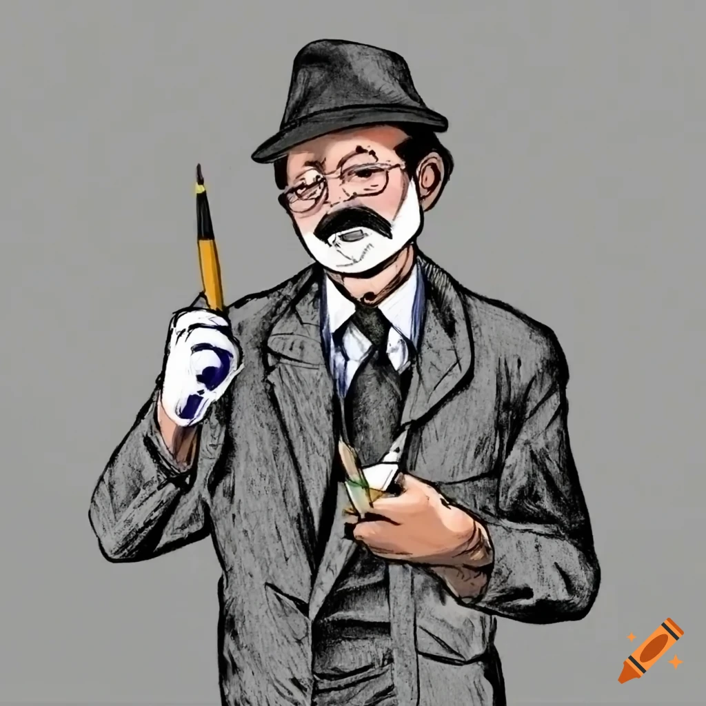 A journalist wearing a fedora hat, holding a pencil on Craiyon