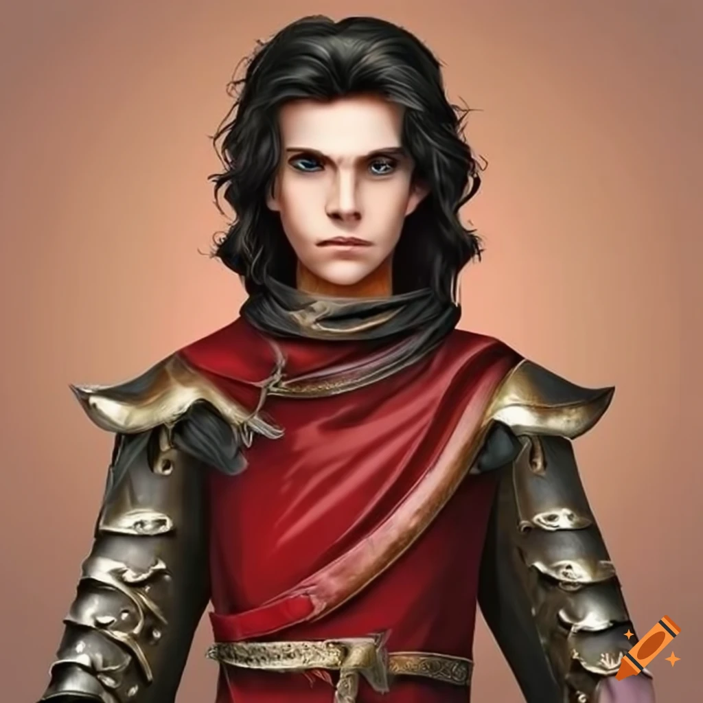 Prince medieval with dark hair and red clothes