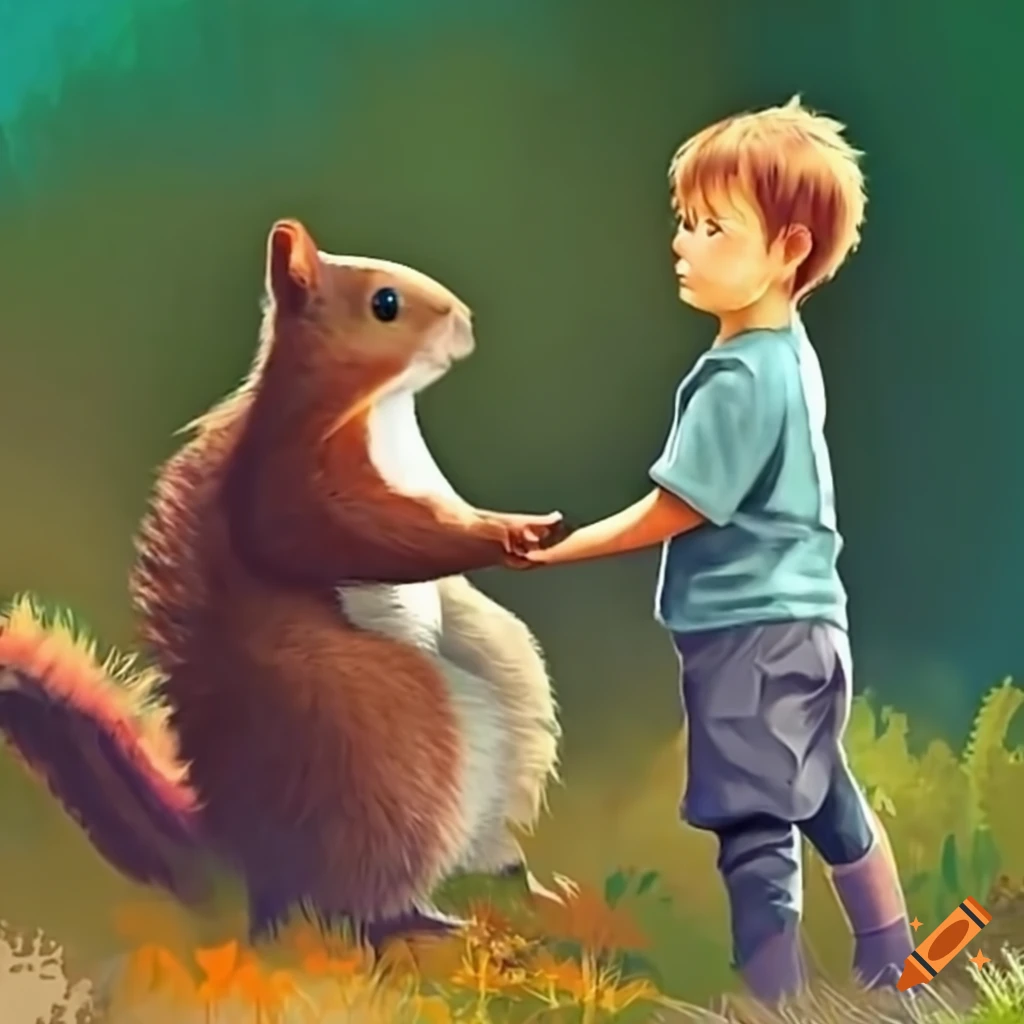 Giant squirrel and a boy on Craiyon