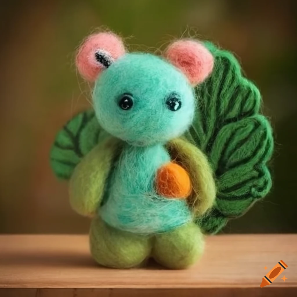 Felted wool jungle creatures with a jungle background