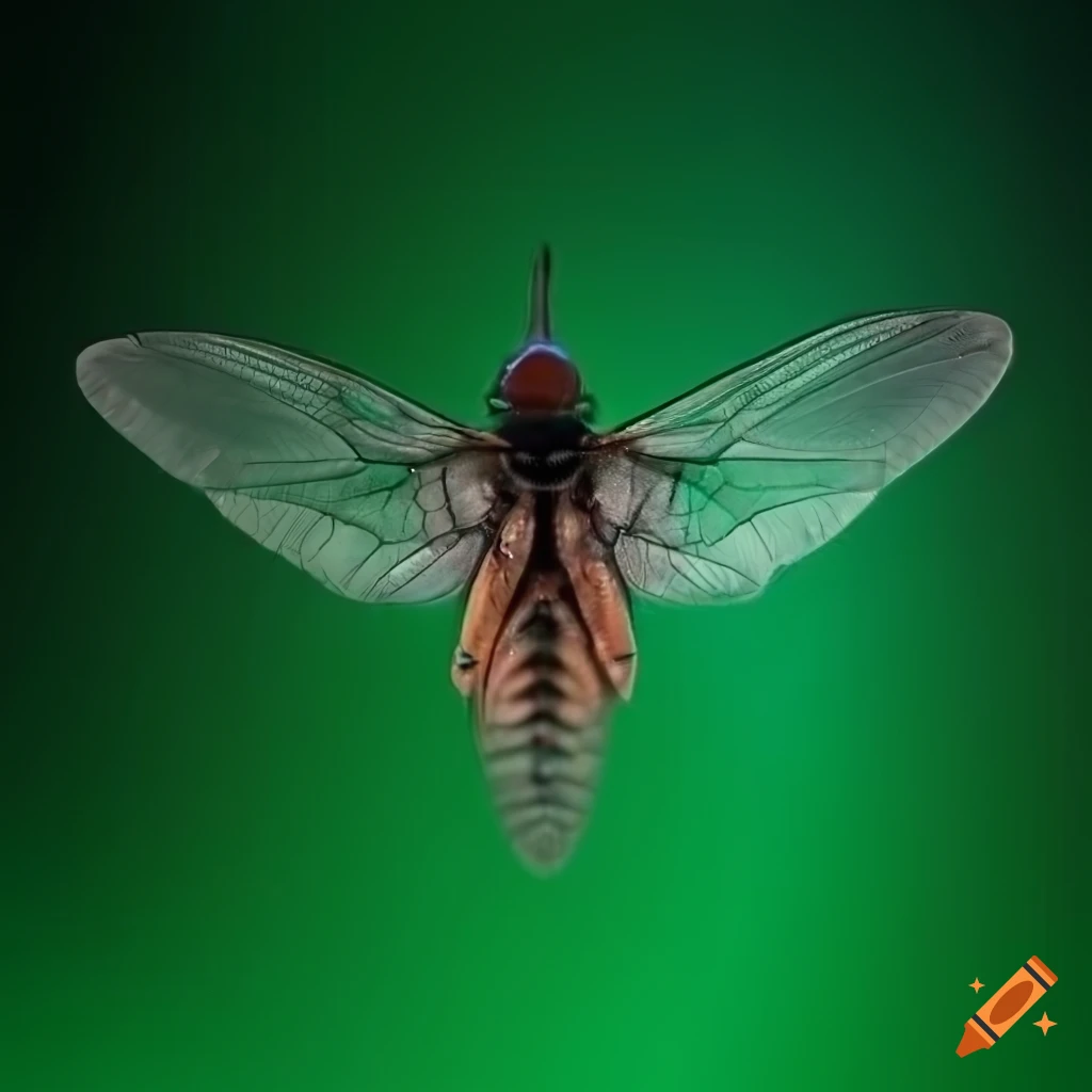 Transparent fly wing with dark green background